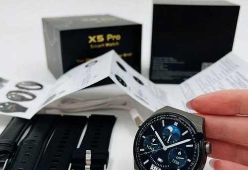 Умные смарт часы круглые X5 Pro черный металлик