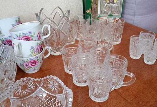 Хрустальные стаканы,бокалы вазы,чашки для чая