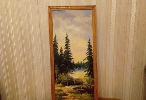 Картина маслом на холсте пейзаж лес река восход