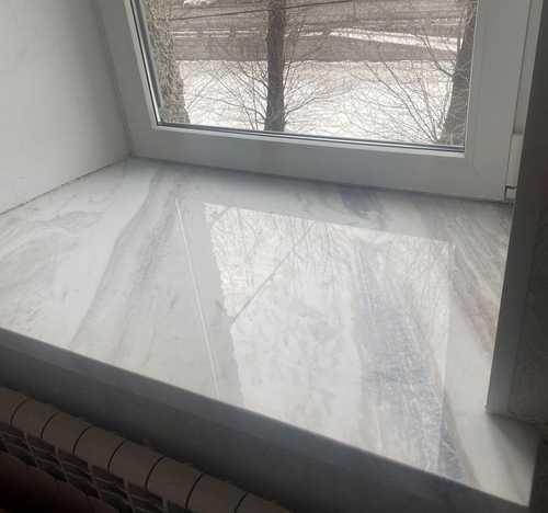 Подоконники из мрамора с подклейкой под 45*