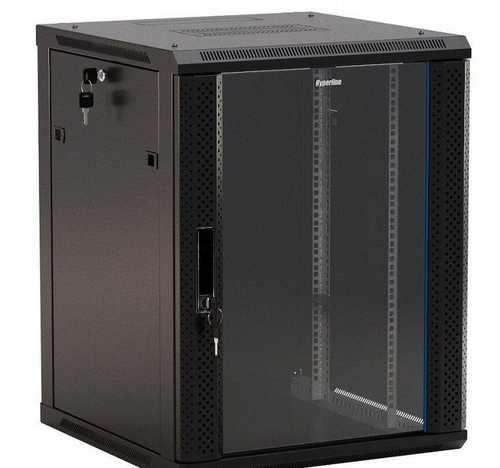 Шкаф коммутационный Hyperline (TWB-1245-GP-RAL9004) настенный 12U 600x450мм пер.дв.стекл 2 бок.пан