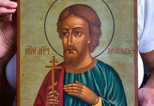 Редчайшая живописная икона Святой Мученик Леонид