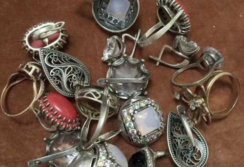 Серебряные украшения кольцо серьги