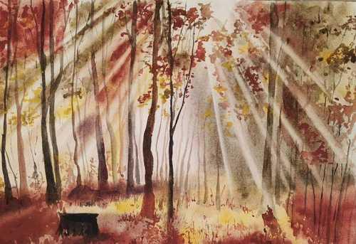 Картина акварель "Осенний лес"