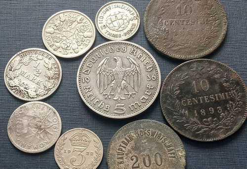 Серебряные иностранные монеты лот