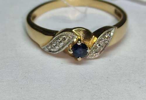 Золотое кольцо с бриллиантами и сапфиром 585 РФ
