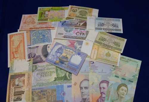 Банкноты разных стран мира 19шт (состояние UNC)