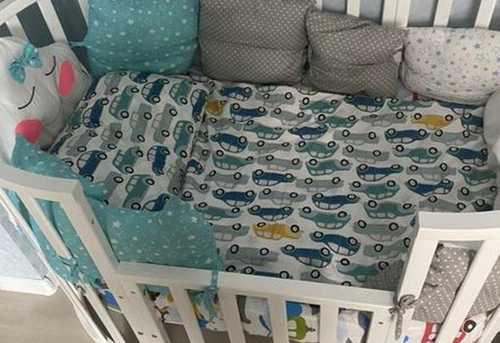 Детская кровать 8в1 с 2 матрасами и бортиками