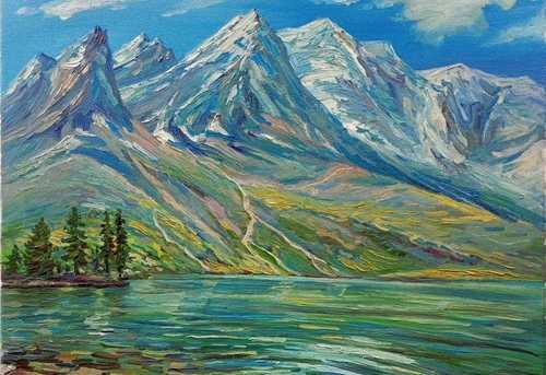 Картина масло холст Озеро в горах, 40х50см