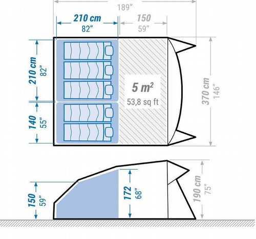 Палатка quechua arpenaz family 5.2 fresh&black