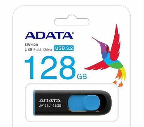Флешка 128Gb USB 3.0, adata UV128, черный/голубой