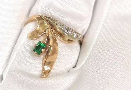 Золотое кольцо с бриллиантами и фианитом Р-р 17,5