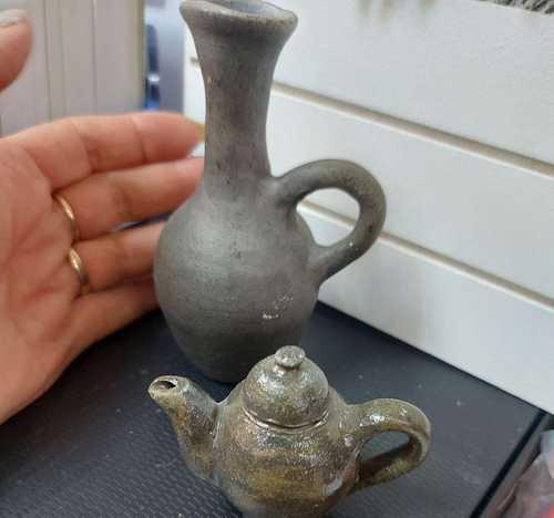 Чайник кукольный из глины в миниатюре