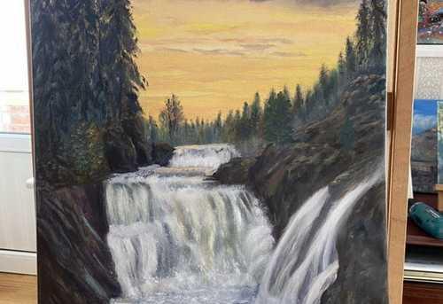 Картина с водопадом масло на холсте живопись 50x40