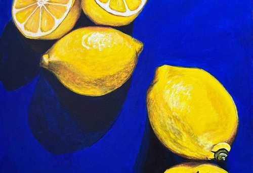 Картина акрилом на холсте Лимоны, натюрморт