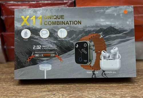 Подарочный набор умные часы smart watch x11 6 в 1