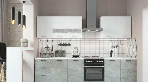 Кухонный гарнитур белый глянец/цемент 2 метра