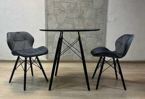 Стол Eames + 2 стула велюровых серых Перфекто