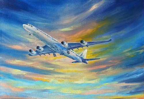 Картина самолет маслом Авиация картина с небом