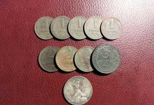 Советские нечищенные монеты, медь+серебро (10шт.)