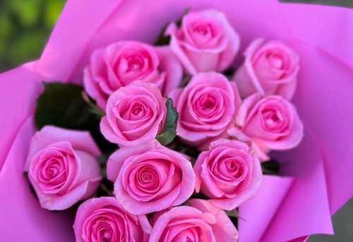 Роза свежие цветы, 15 розовых роз 80см