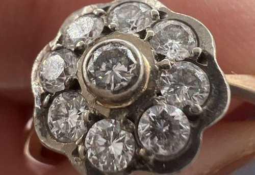 Золотое кольцо малинка с бриллиантами СССР 583 пр