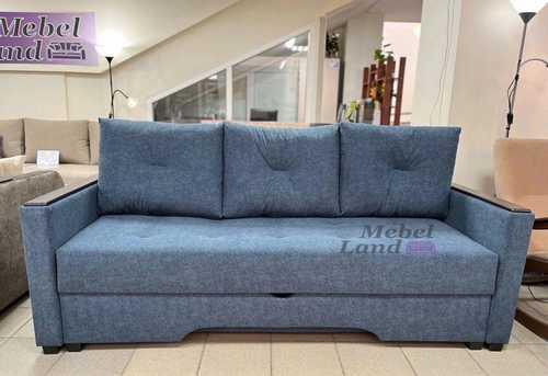 Прямой диван синий на независимых пружинах с мдф