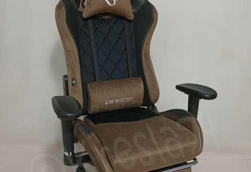 Геймерское кресло коричневое с подножкой