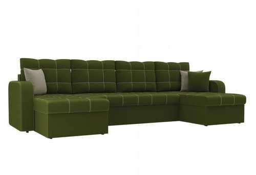 П-образный диван Ливерпуль микровельвет зеленый