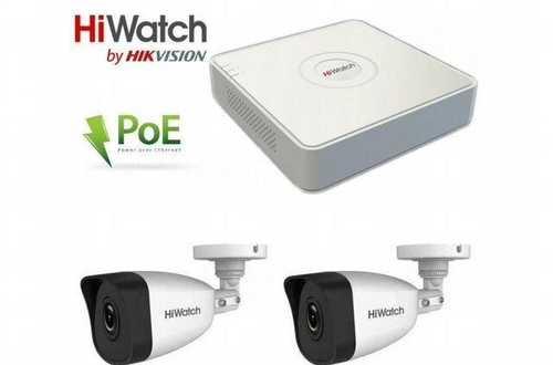 2 камеры видеонаблюдения HiWatch 2Мп IP PoE компле