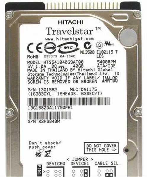 HDD 40GB Hitachi HTS541040G9AT00 2.5" IDE