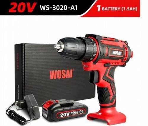 Шуруповерт новый 20V 1.5ah wosai