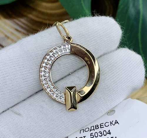 Золотая подвеска инь янь фианиты/гладкая 585