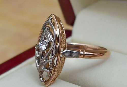 Золотое кольцо подснежник бриллиант 583 пробы СССР