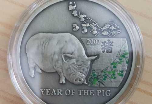 Монета серебро Год Свиньи 2007 Лунар Ниуэ