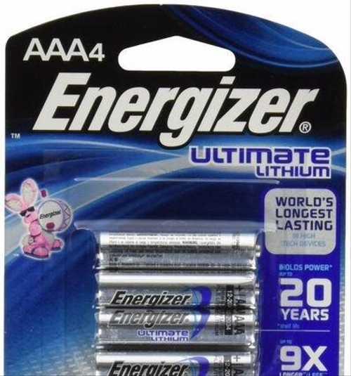 Батарейка AAA Energizer Ultimate Lithium FR03 4шт)