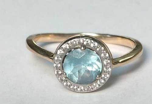 Кольцо с голубым и белым камнем, золото 585
