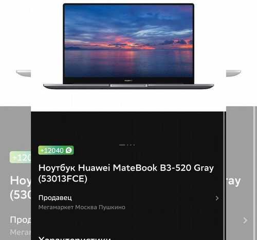 Ноутбук Huawei MateBook B3-520 Gray (53013FCE)