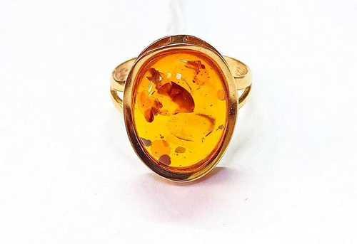 Золотое кольцо с янтарем(16880)