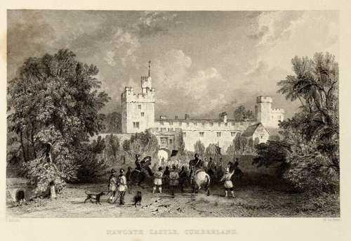 Антикварная гравюра. Замок Naworth. 1832 год