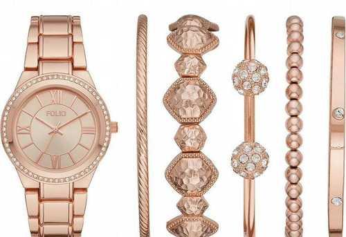 Новые USA часы Folio Women's Rose Gold-Tone Bracel
