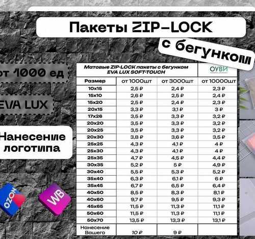 Зип-лок пакеты (zip lock) с бегунком