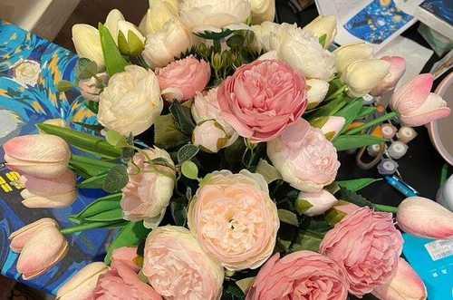 Искуственные цветы пионы и тюльпаны букет