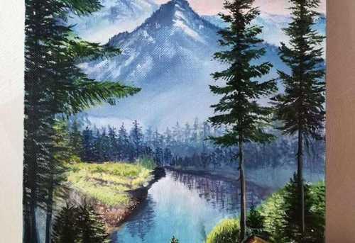 Картина маслом "Горное озеро"