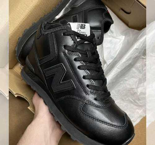 NB 574 меховые черные кроссовки