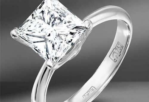 Золотое кольцо с бриллиантом 2.25 Ct Princess