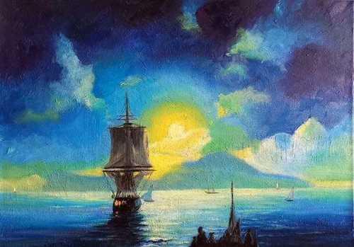 Картина маслом копия Айвазовского Лунная ночь
