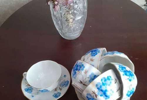Чайный сервиз "Голубые цветы"чашки и блюдца лфз