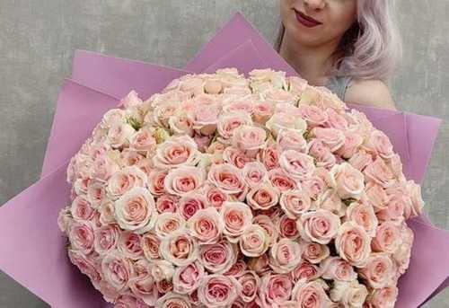 Букет 101 роза кустовая розовая