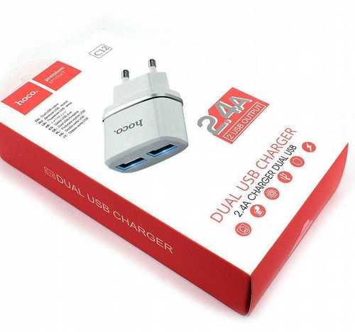 Hoco C12 SMART два порта USB, 5V, 2.4A, белый